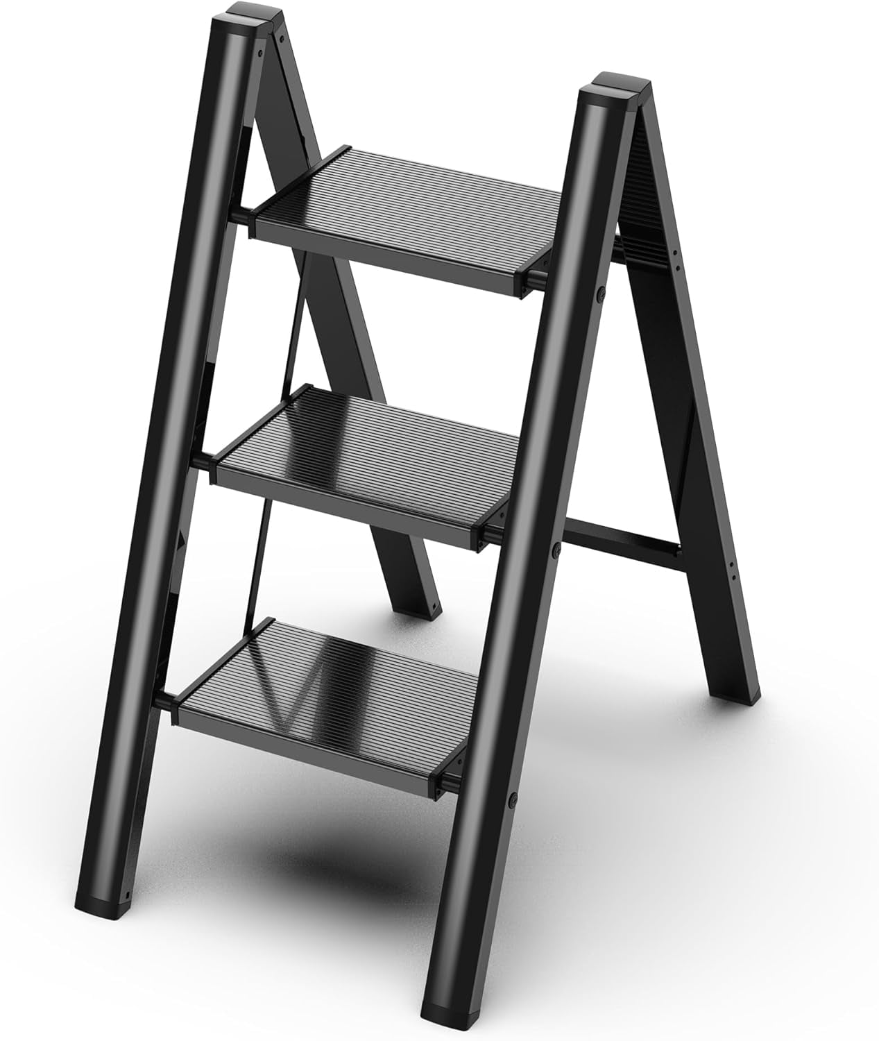 3 Step Ladder, Folding Step Stool with Wider Pedal, Anti-Slip Feet ...