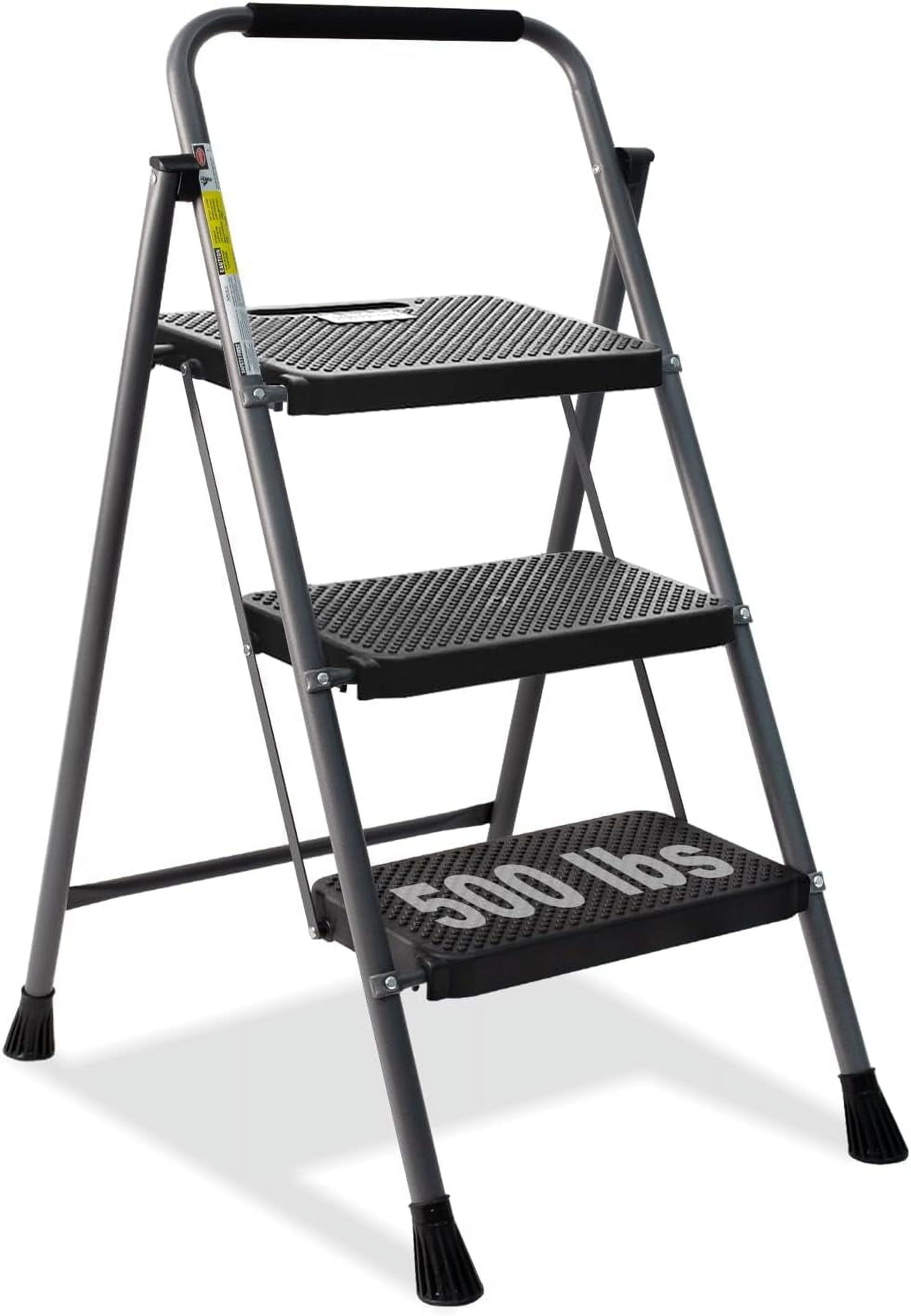 3 Step Ladder, Folding Step Stool with Anti-Slip Wide Pedal ...