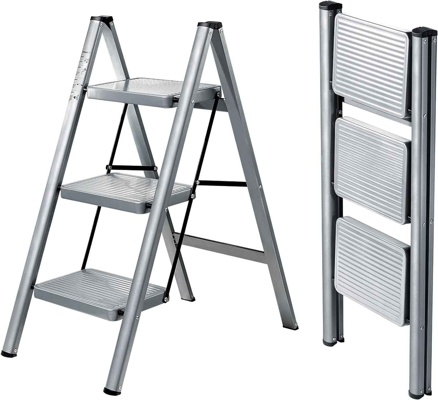 3 Step Ladder, Folding Step Stool with Anti-Slip Wide Pedal, Portable ...
