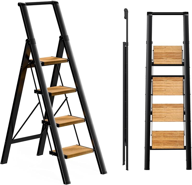 3 Step Ladder, Folding Step Stool with Anti-Slip Wide Sturdy Pedal ...