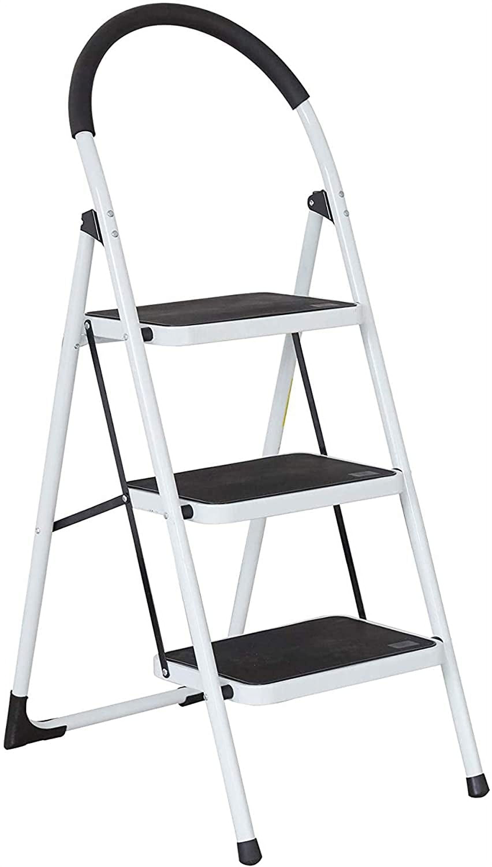 3 Step Ladder Folding Step Stool with Grips Sturdy Step Stool with Wide ...