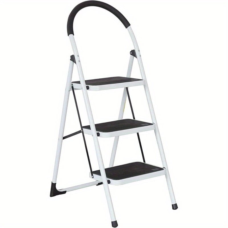 3 Step Ladder Folding Step Stool with Grips Sturdy Step Stool with Wide ...