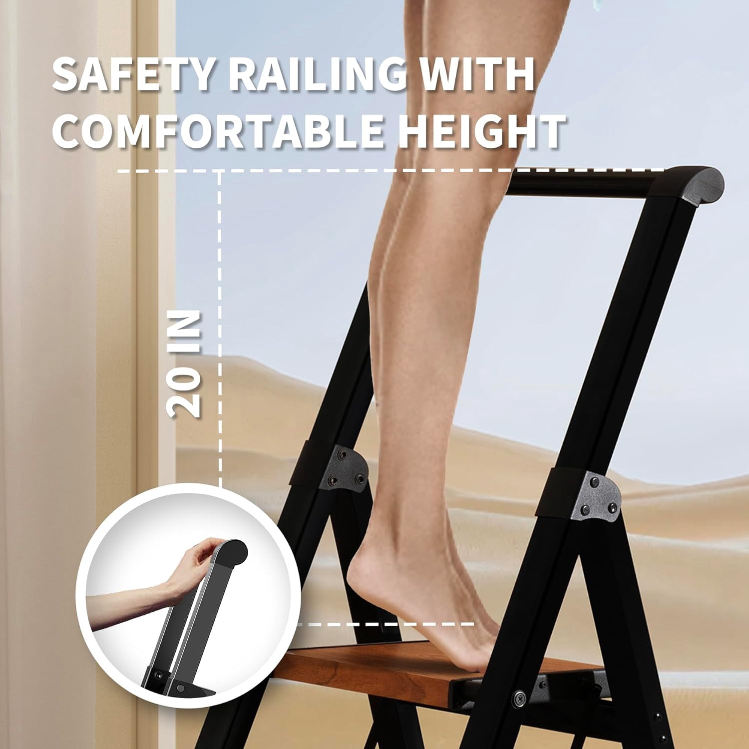 3 Step Ladder, Folding Step Stool with Wide Aluminum Pedals & Handgrip ...