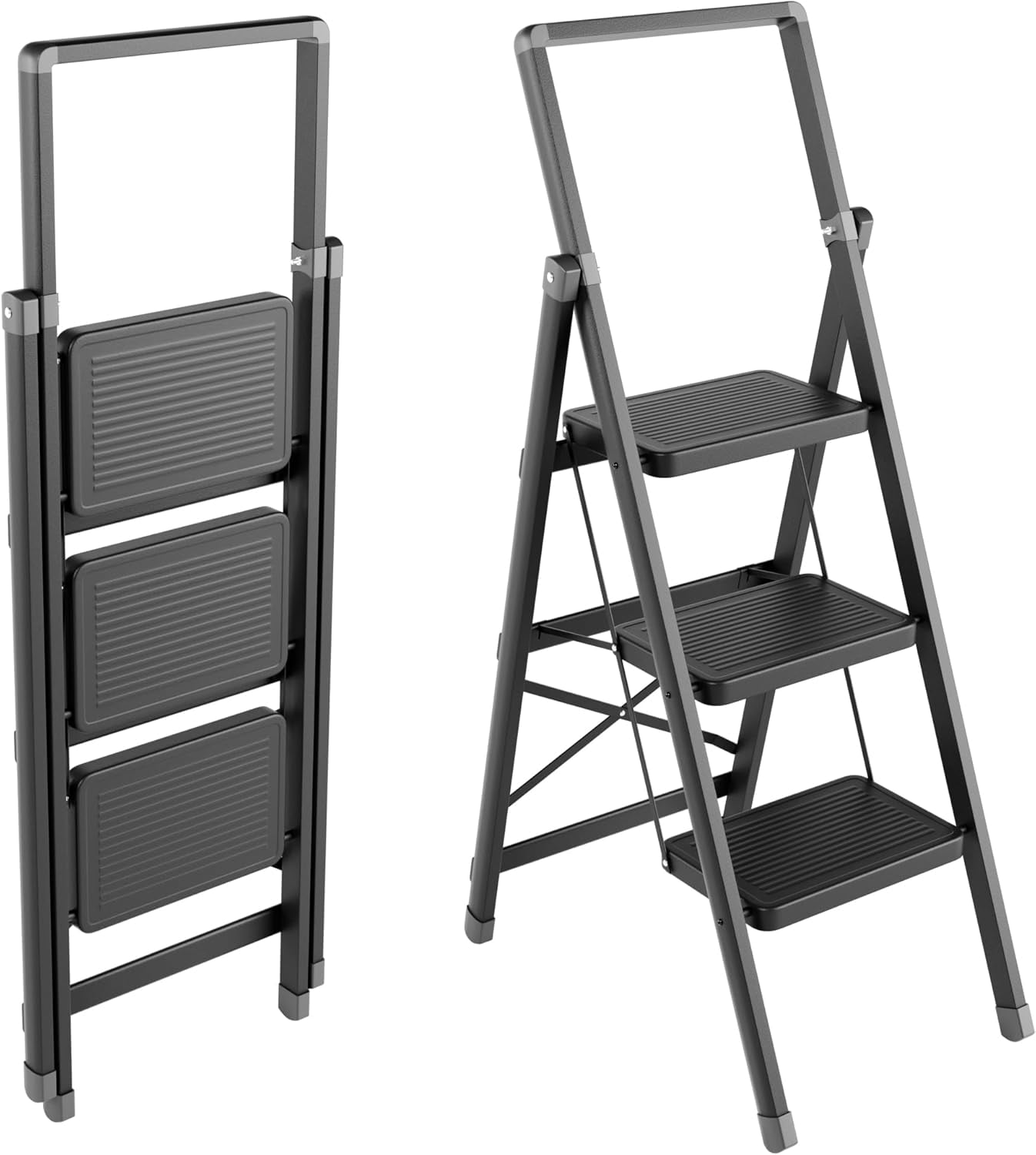 3 Step Ladder, Folding Step Stool with Wide Anti-Slip Pedal, Sturdy ...