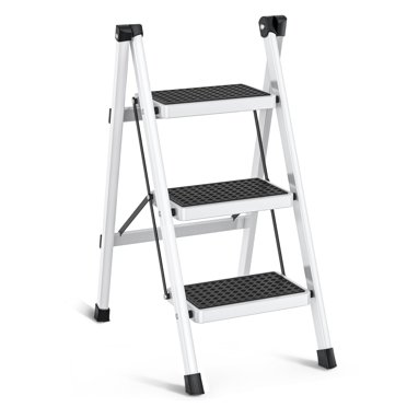 3 Step Folding Ladder, 900 lbs Load Capacity, Non-Skid Large Pedals ...