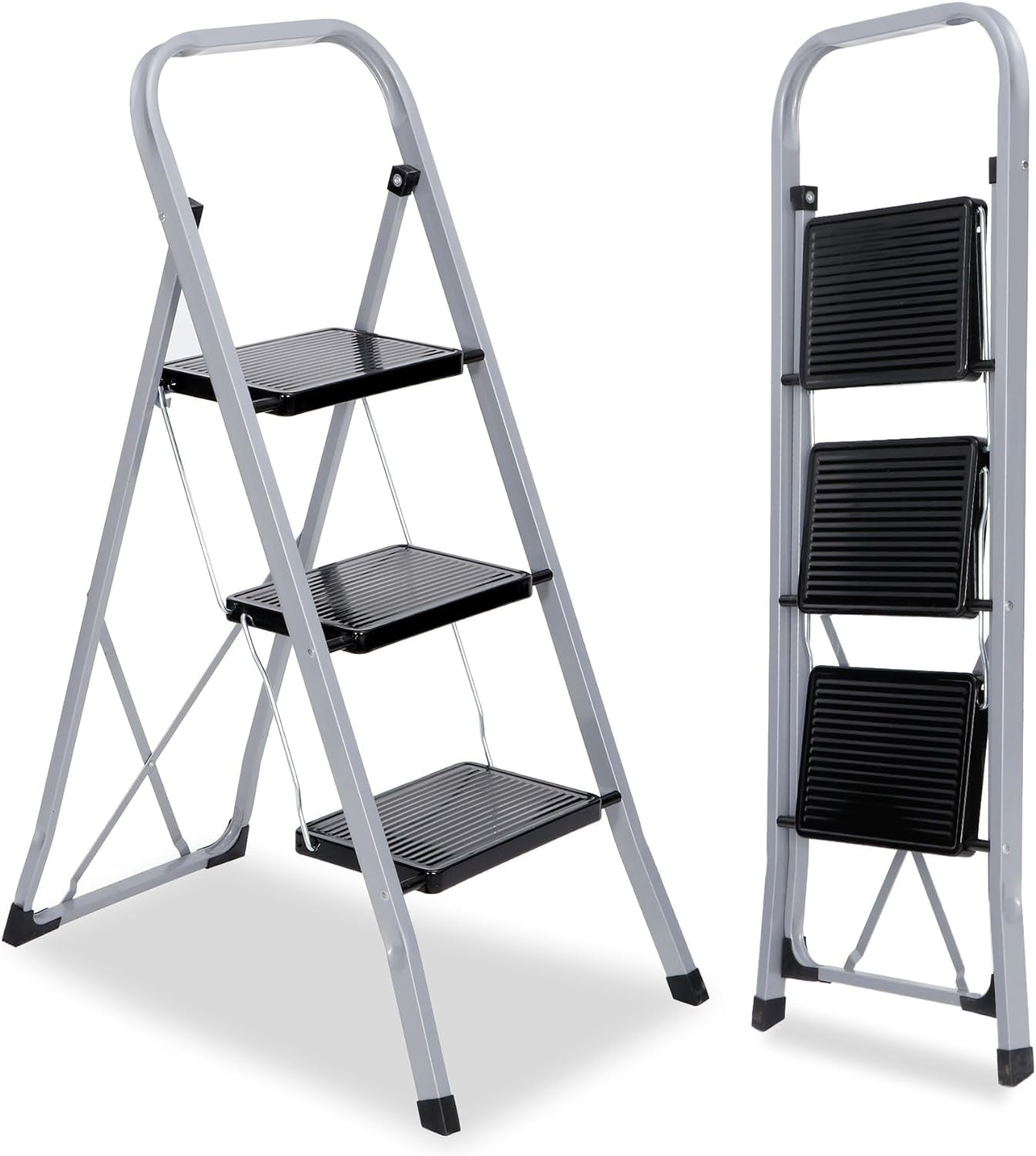 3 Step Ladder Folding Step Stool,Lightweight Foldable Portable Sturdy ...