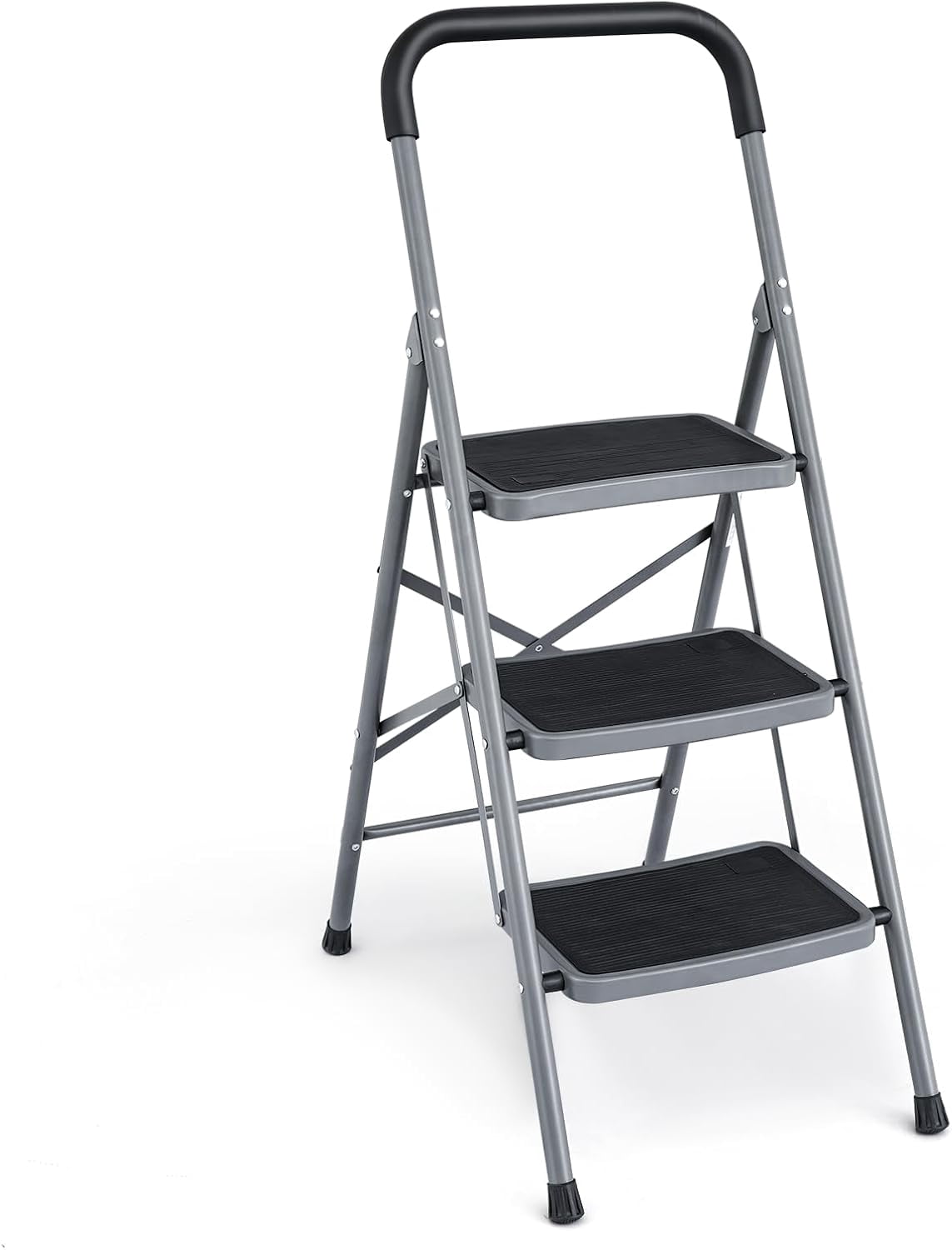 3 Step Ladder, Folding Stools for Adults with Wide Anti-Slip Pedals and ...