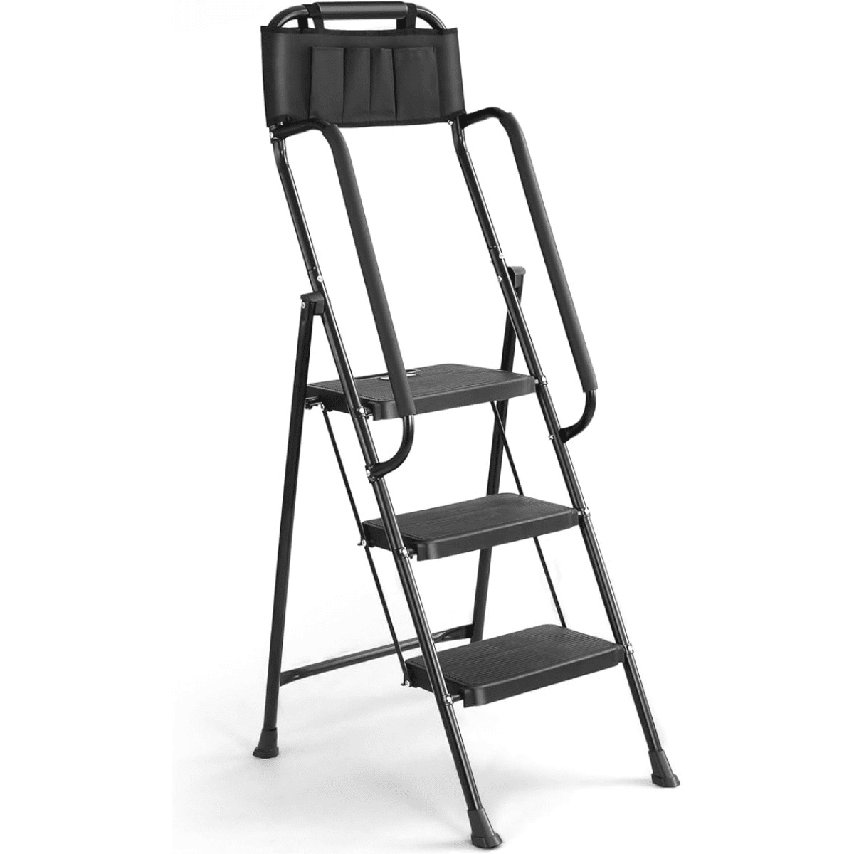 3-Step Ladder with Hand Rails Anti-Slip Platform & Rubber Feet ...