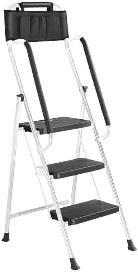 3-Step Ladder with Hand Rails Anti-Slip Platform & Rubber Feet ...