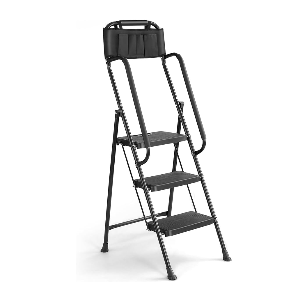 3-Step Ladder with Hand Rails Platform & Rubber Feet - Lightweight ...