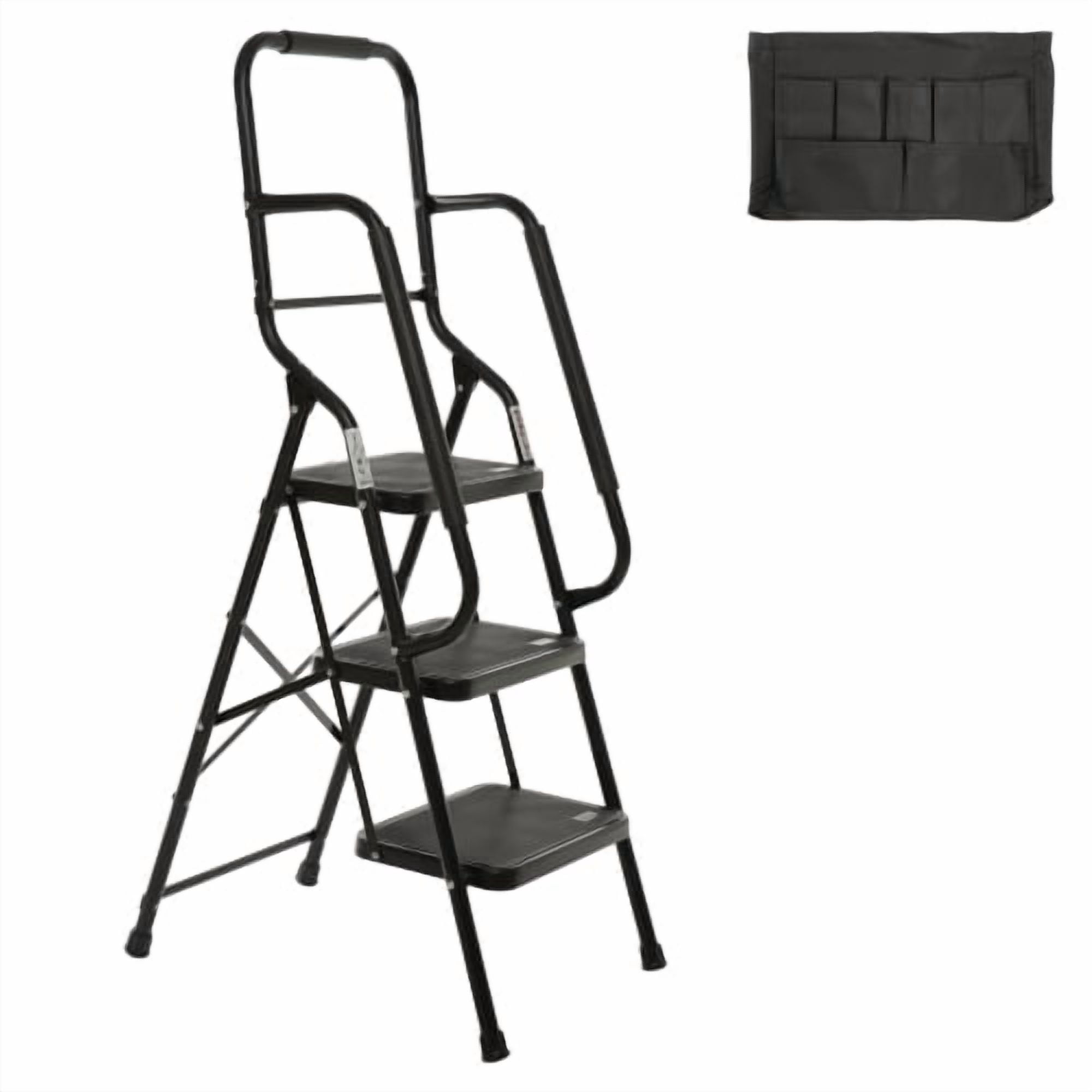 3 Step Ladder with Handrails 500 lb Capacity Step Stool Folding Ladders ...