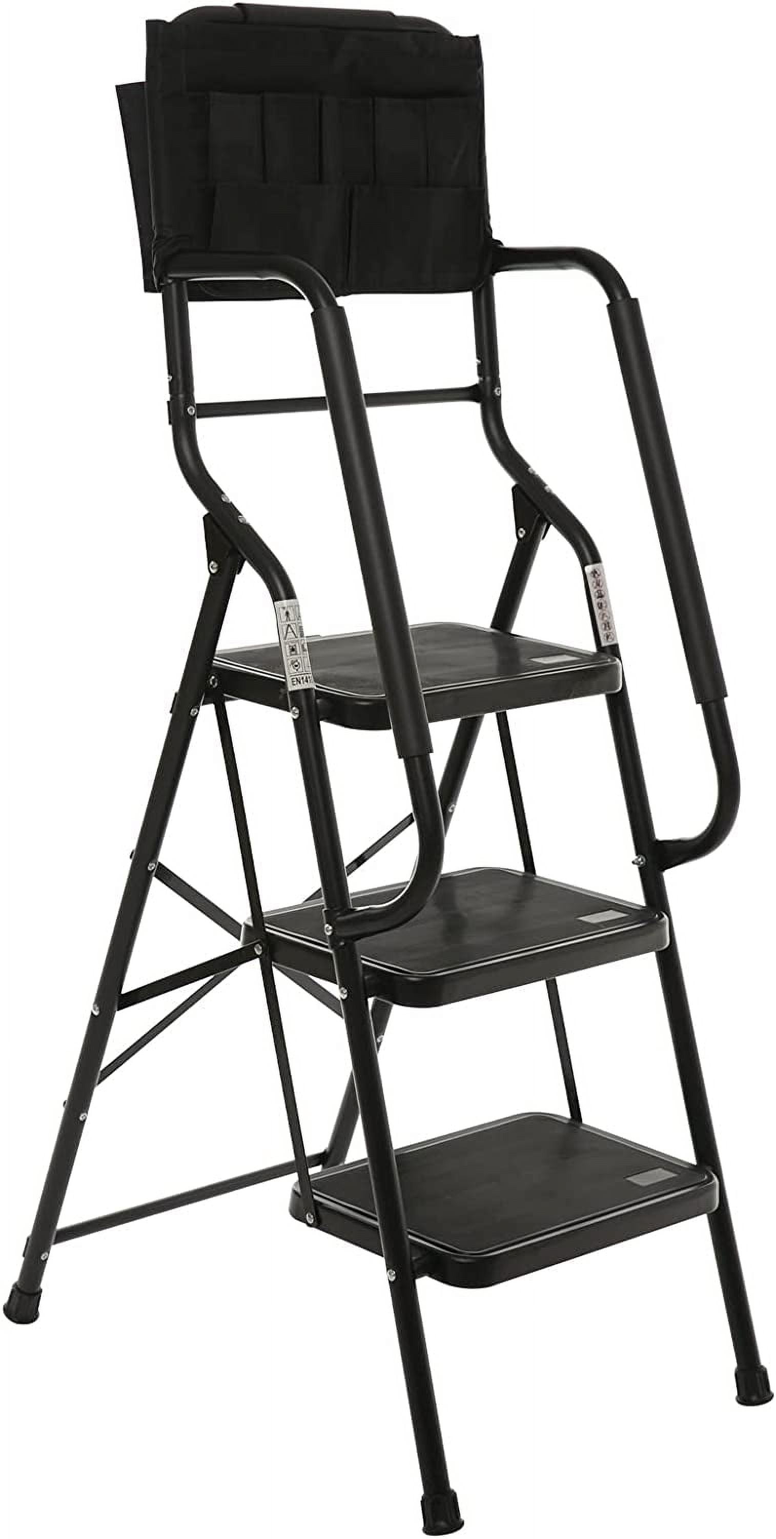 3 Step Ladder with Handrails 500 lb Capacity Step Stool Folding Ladders ...