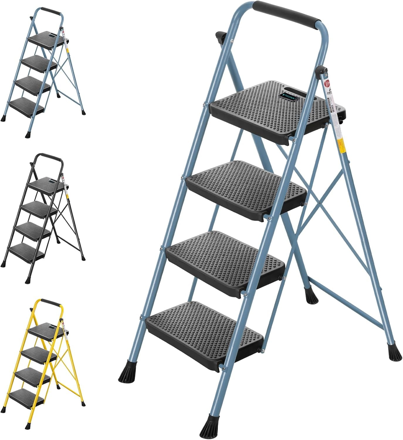 3 Step Ladder, Heavy Duty Foldable Step Stool, Portable Steel Folding ...