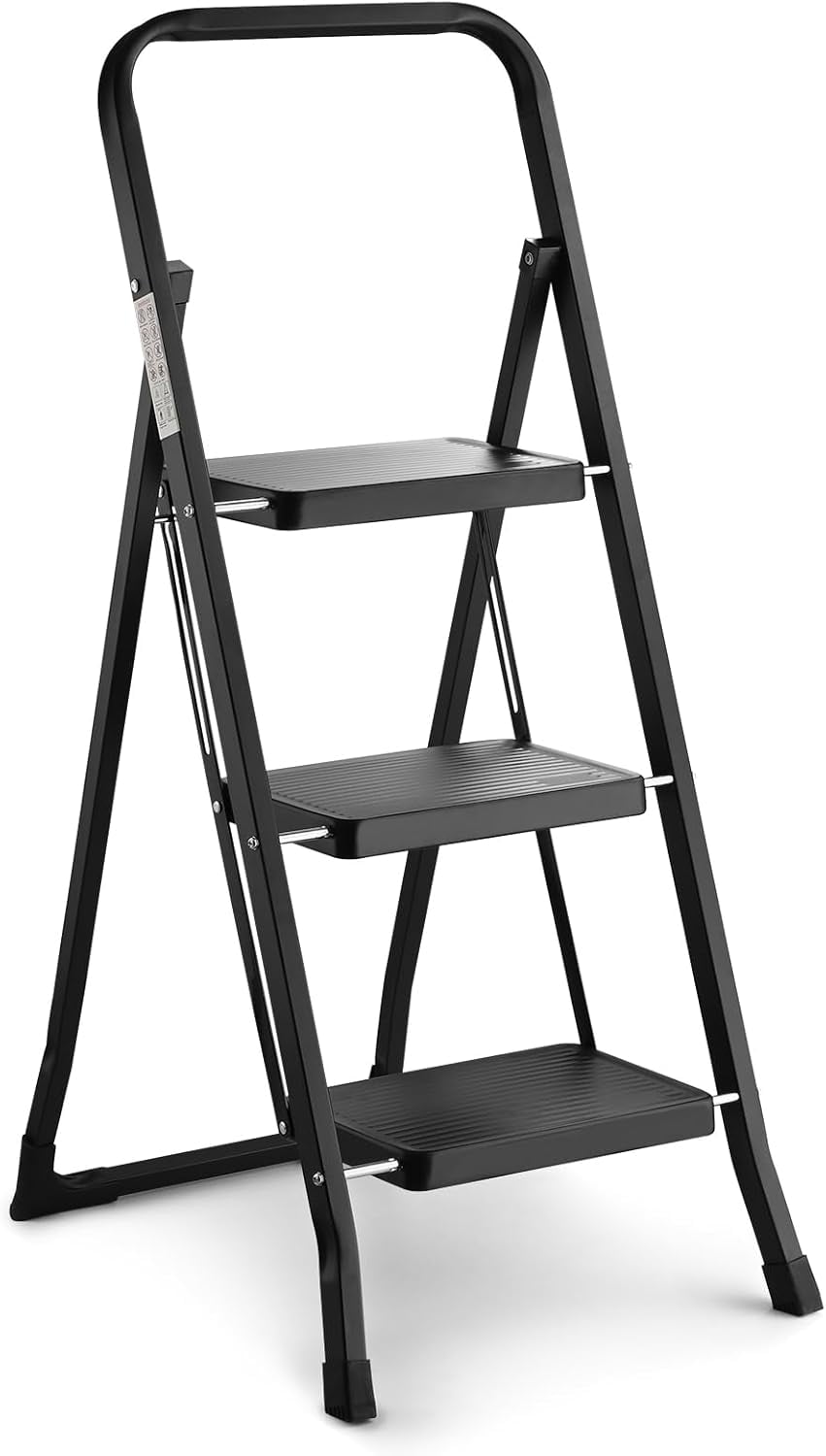 3 Step Ladder Heavy Duty Step Stool for Adult Foldable Stepladder 3 ...