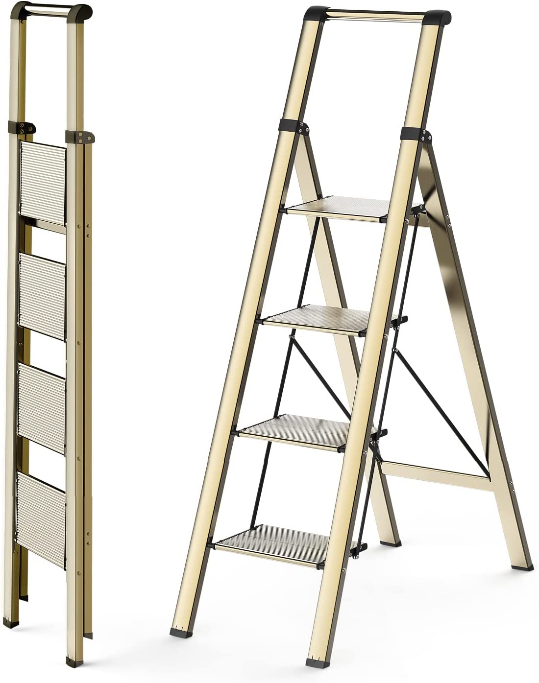 3 Step Ladder, Kitchen Step Stool with Handrail for Adults, Folding ...