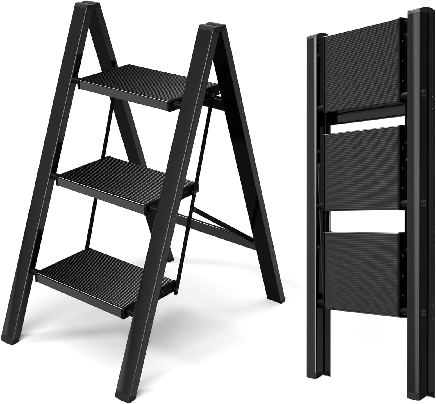 3 Step Ladder, Lightweight Portable 3 Step Stool with Anti-Slip Wide ...