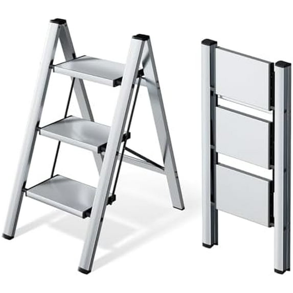 3 Step Ladder, Lightweight Portable 3 Step Stool with Anti-Slip Wide ...