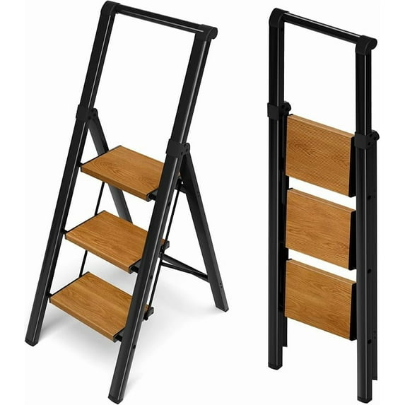 3 Step Ladder, Portable Folding Ladder with Wide Pedal, Lightweight ...