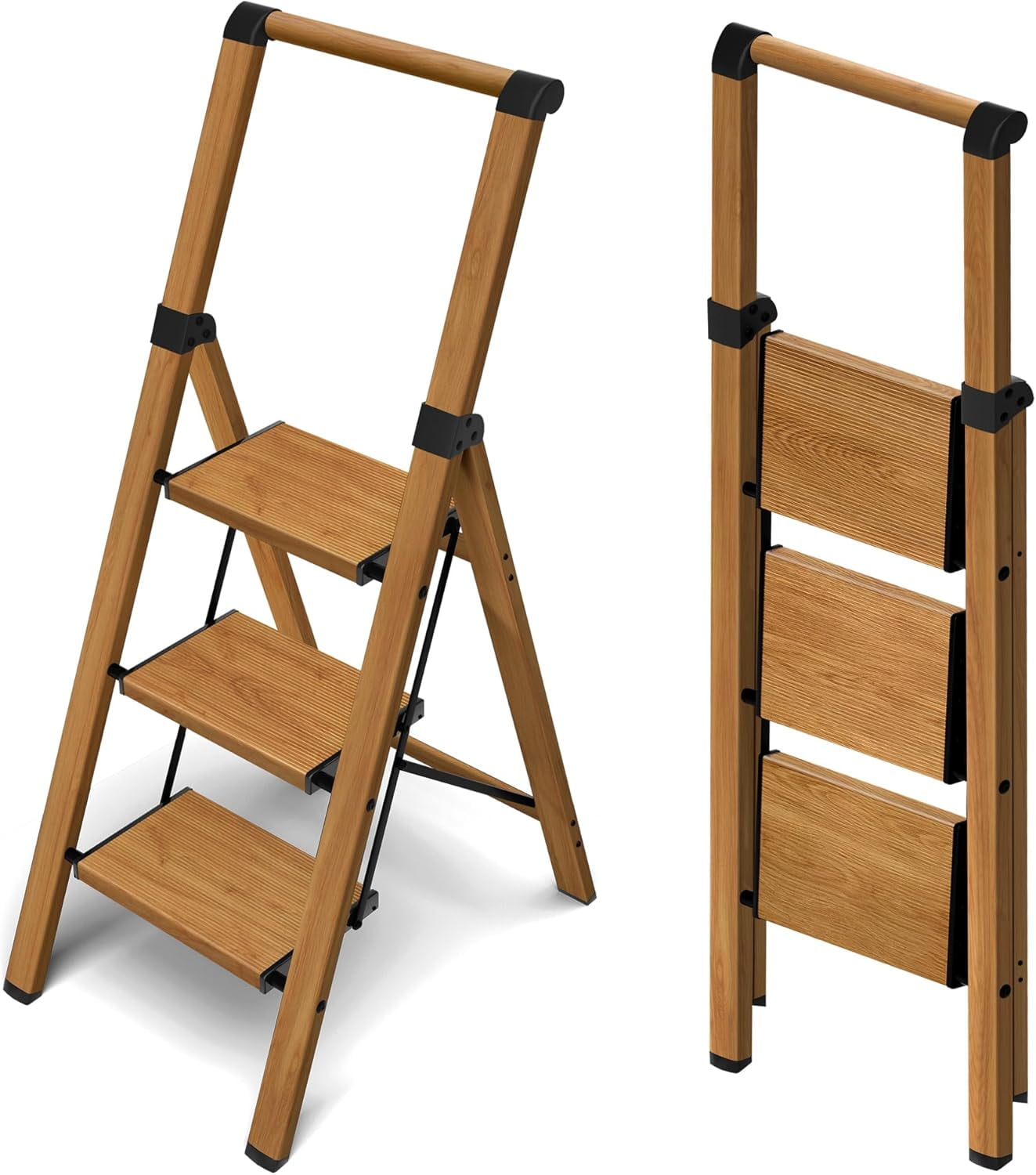 3 Step Ladder, Portable Folding Ladder with Wide Pedal, Lightweight ...