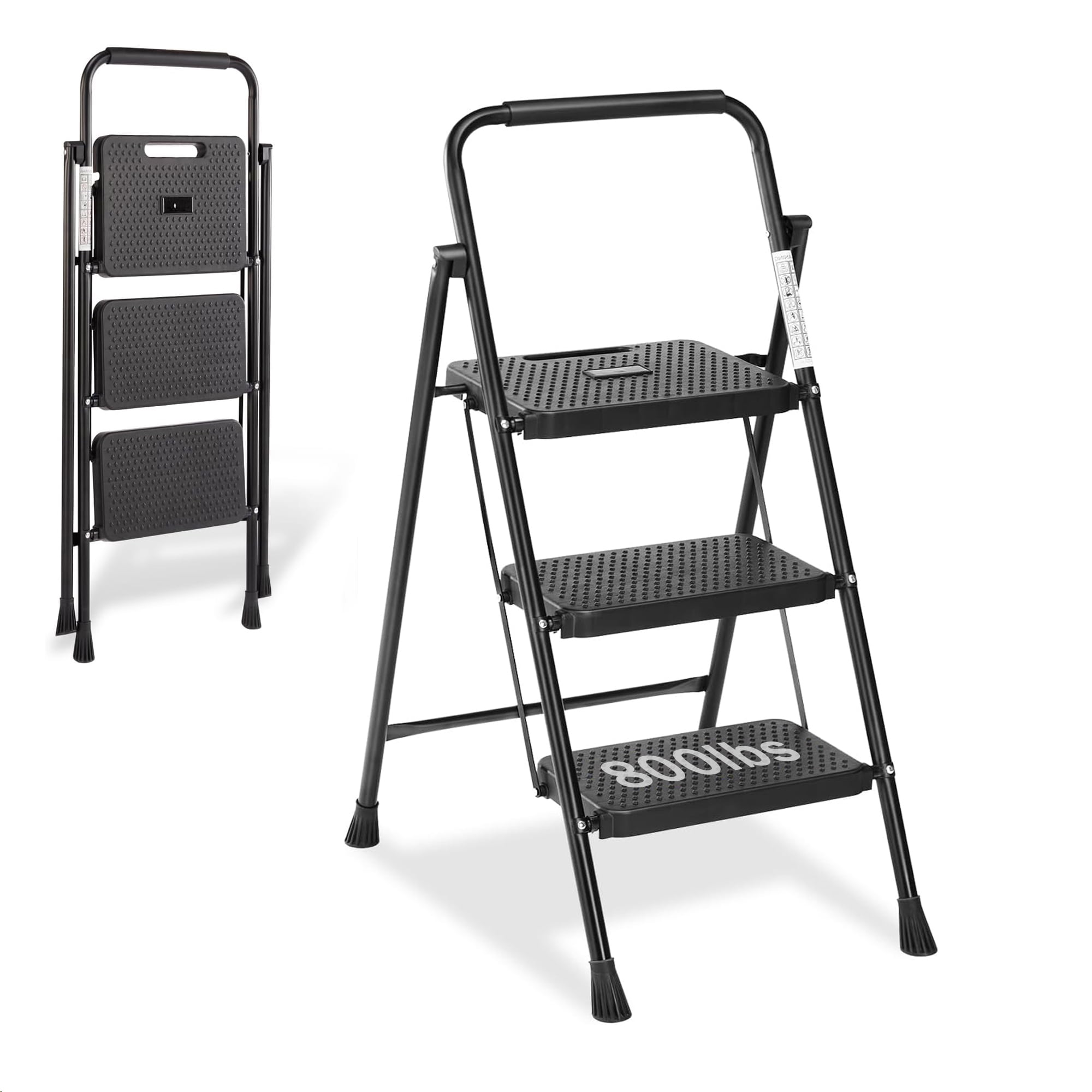 3 Step Ladder,Portable Folding Step Stool,Lightweight ,Anti-Slip Ladder ...