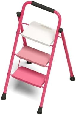 3 Step Ladder,Portable Folding Step Stool with Wide Anti-Slip Pedal and ...