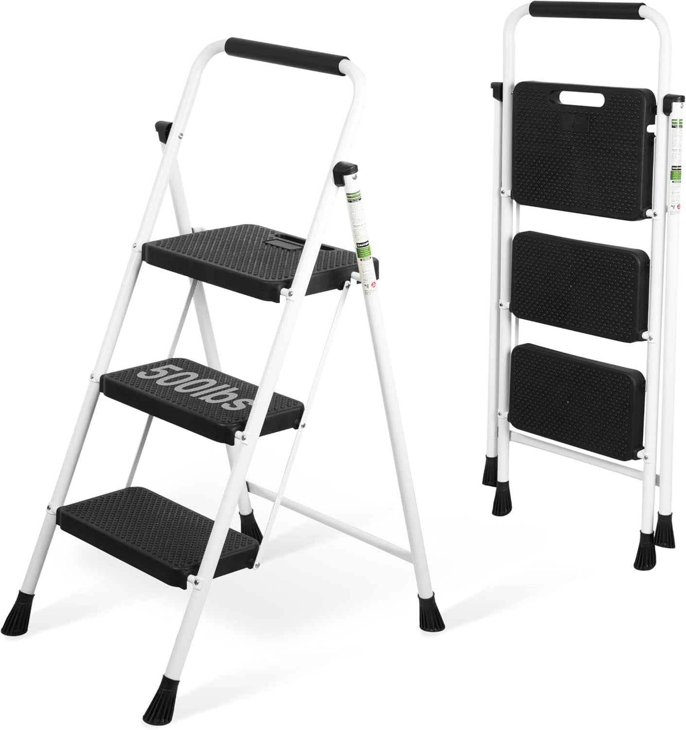 3 Step Ladder, Portable Steel Folding Step Stool with Wide Anti-Slip ...