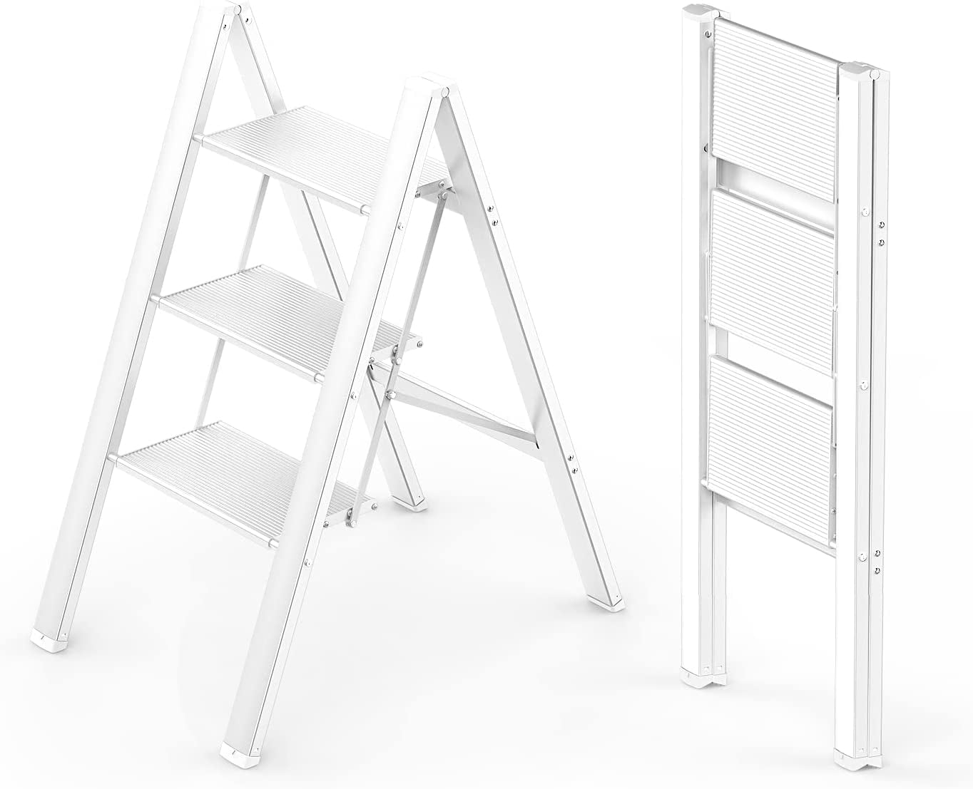 3 Step Ladder, Portable Step Stool to Reach High, Lightweight Aluminum ...