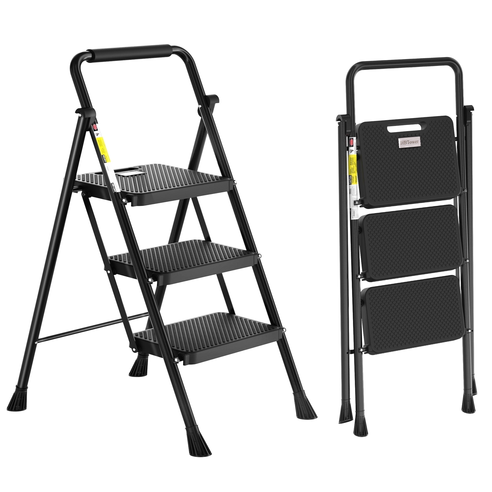 Jocauto 3 Step Ladder, Protable Steel Folding Stool with Wide Anti-Slip ...