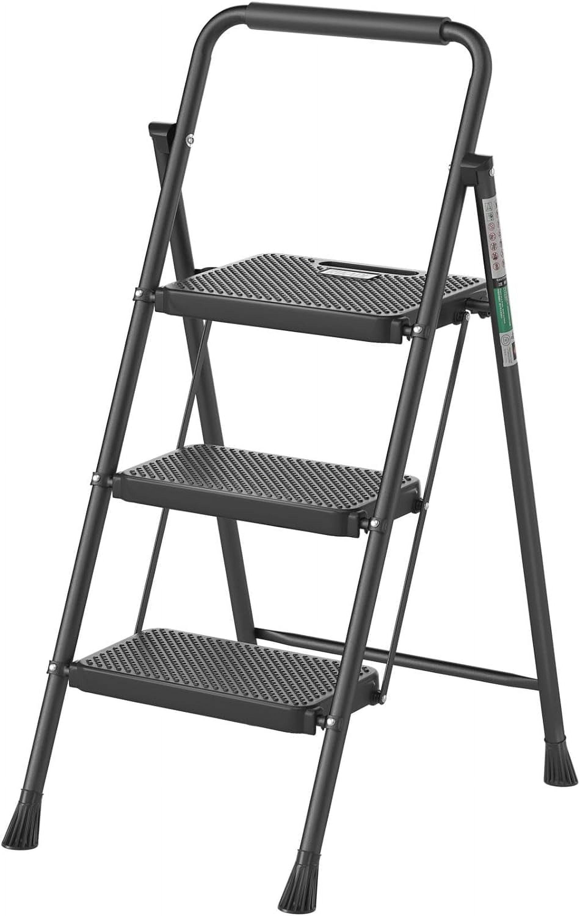 3 Step Ladder, RIKADE Folding Step Stool, Step Stool with Wide Anti ...