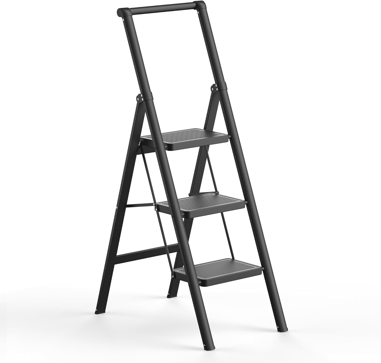 3 Step Ladder, Slim Folding Steps Stool with Handrail, Iron Foldable ...