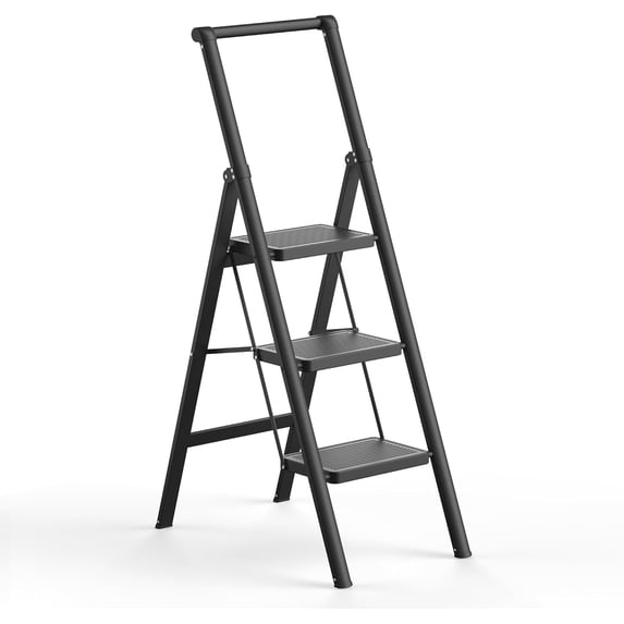 3 Step Ladder, Slim Folding Steps Stool with Handrail, Iron Foldable ...