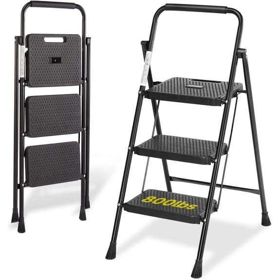 3 Step Ladder, Step Stool Foldable, 800lbs Portable Ladder with Wide ...