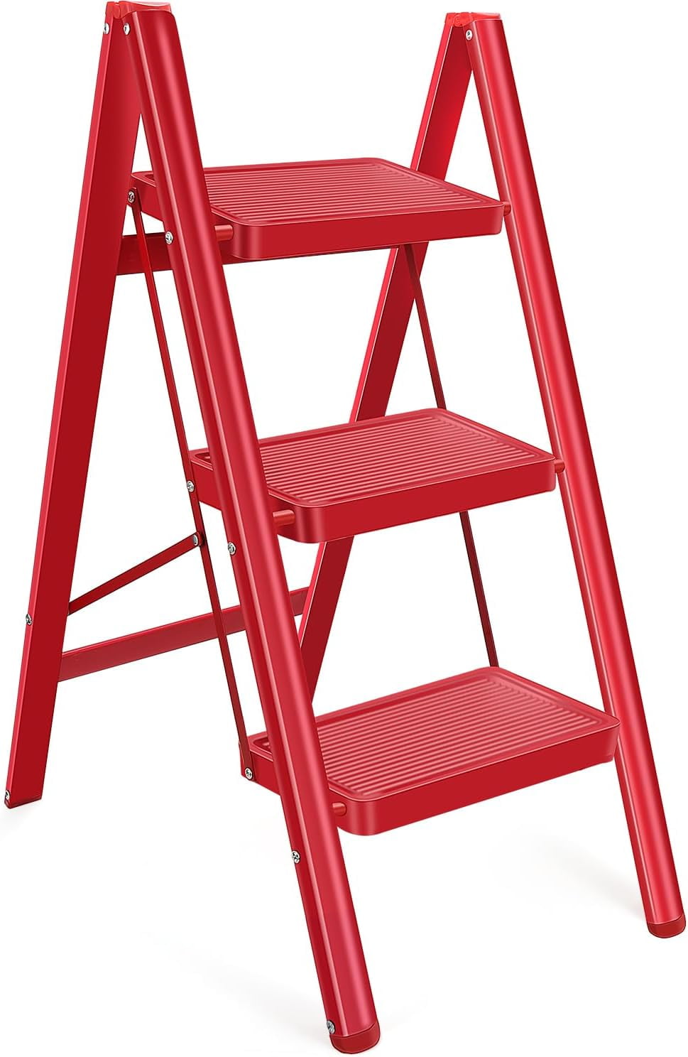 3 Step Ladder Stool for Adults, Folding Steel Step Stool w/Wide Anti ...