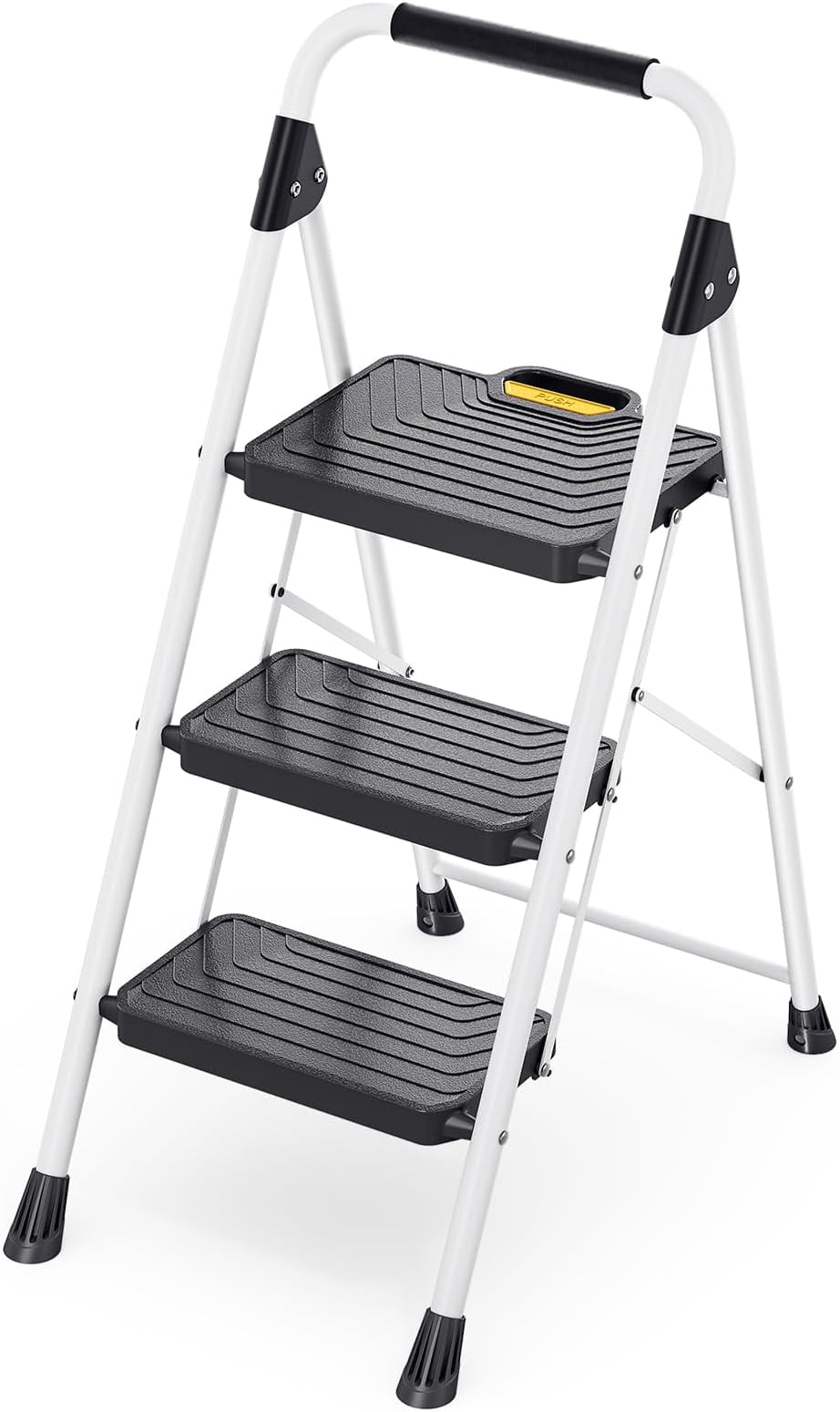 3 Step Ladder, Sturdy Steel Step Stool with Anti-Slip Wide Pedals ...