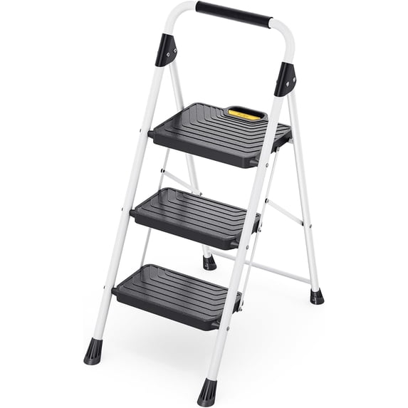 3 Step Ladder, Sturdy Steel Step Stool with Anti-Slip Wide Pedals ...