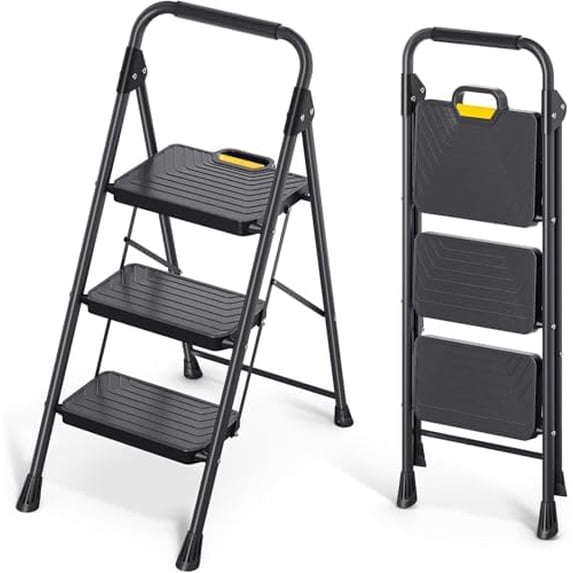 3 Step Ladder, Sturdy Steel Step Stool with Anti-Slip Wide Pedals ...