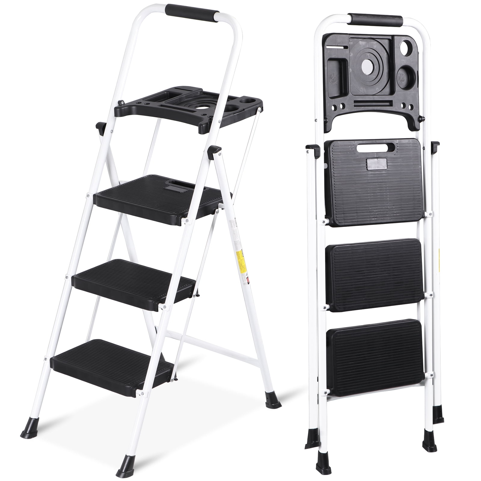 3 Step Ladder Sturdy Step Stool w/ Tool Platform with Wide Anti-Slip ...