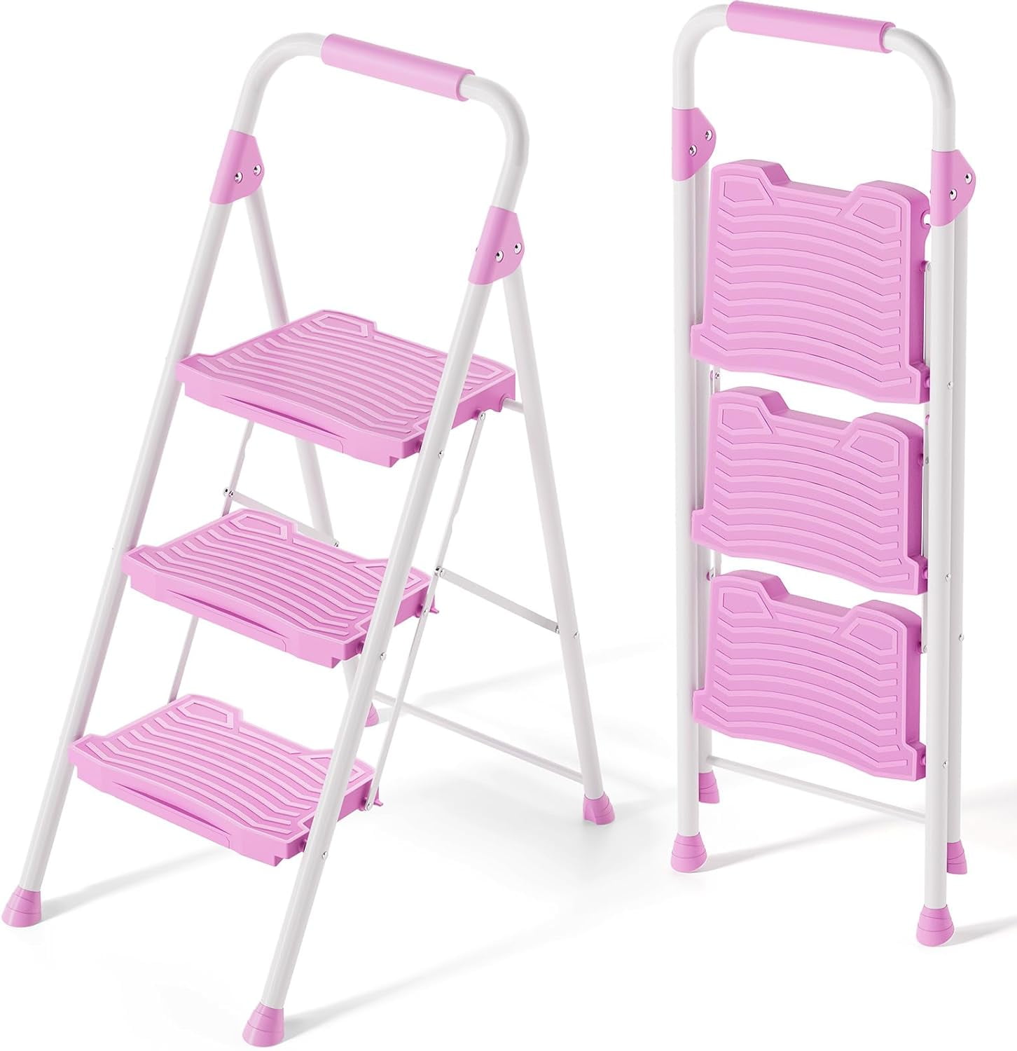 3 Step Ladder, Sturdy Step Stool with Handrail, Anti-Slip Wide Pedals ...