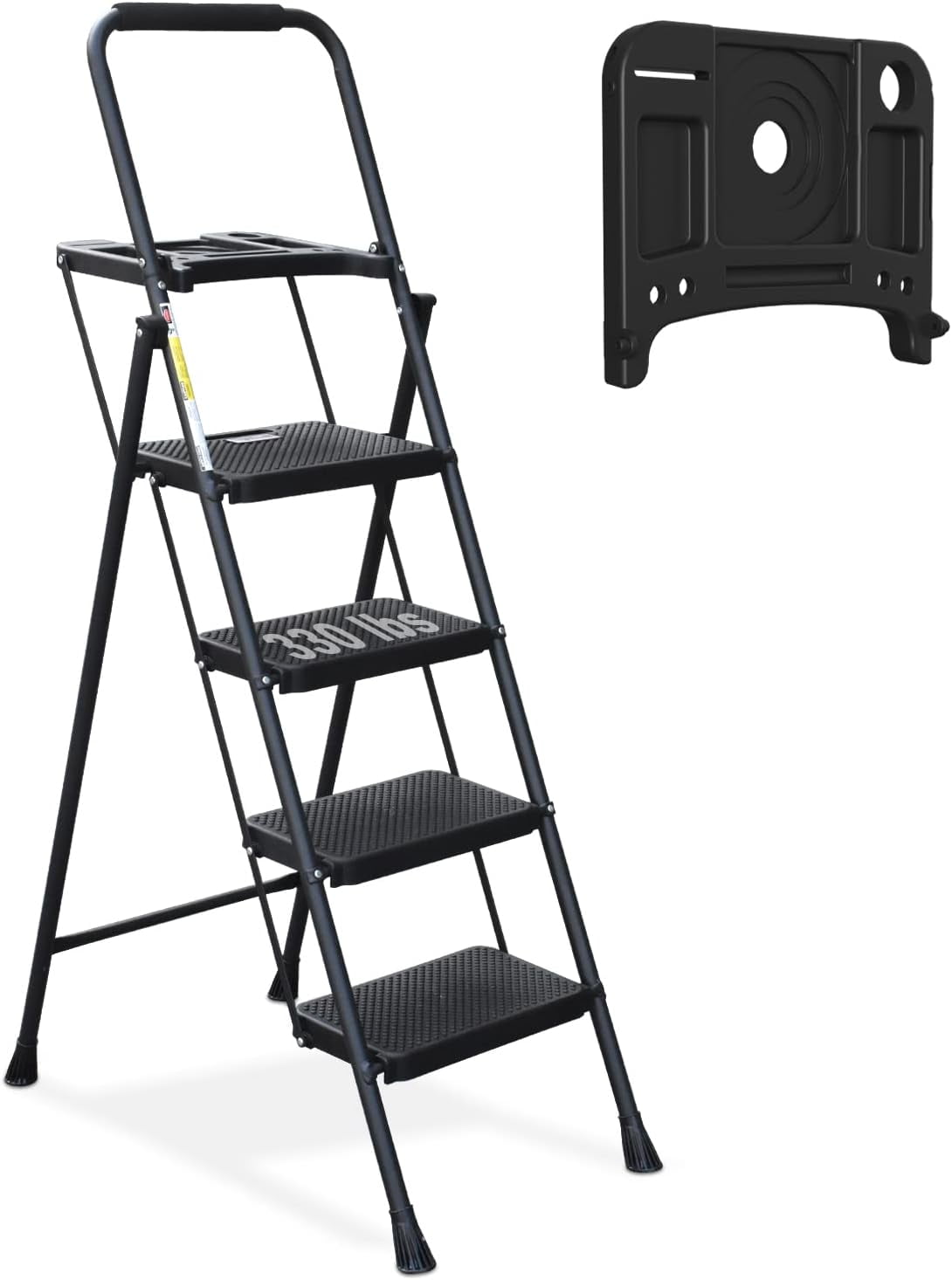 3 Step Ladder with Tool Tray, Folding Step Stool with Wide Non-Slip ...