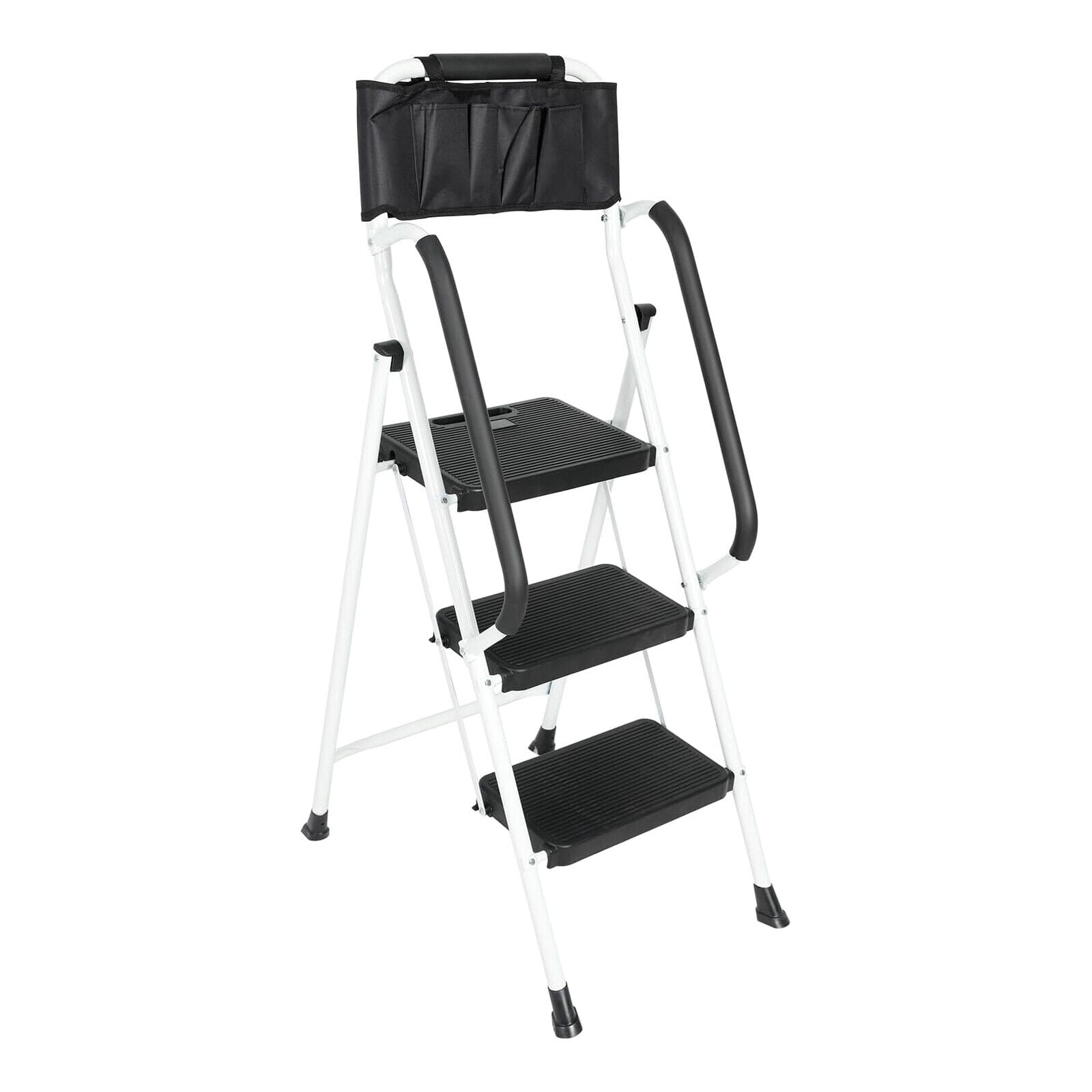 3 Step Ladder with Handrails & Attachable Tool Bag 500 lbs Folding ...