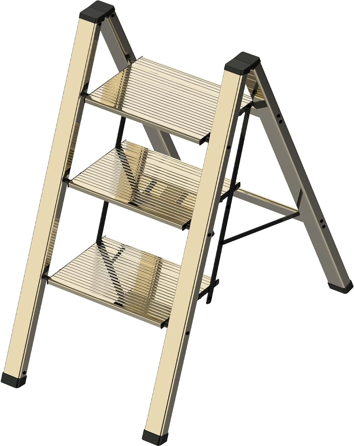 Champagne Gold 3-Step Folding Ladder - 330lbs Aluminum, Anti-Slip for ...