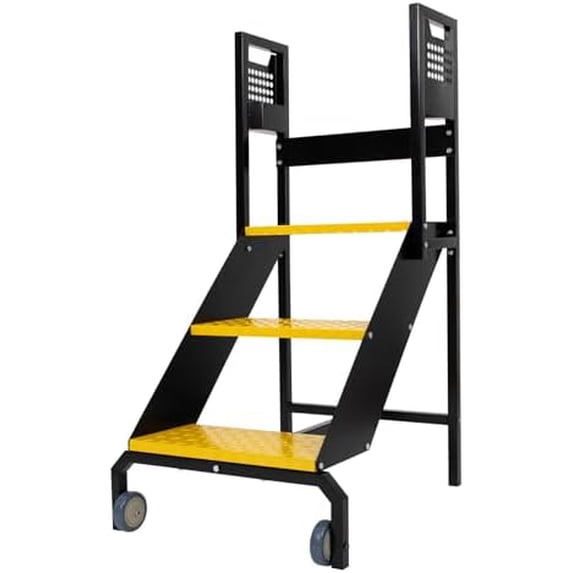 3-Step Mobile Heavy Duty Ladder with Wheels, Long Handrails, 440lbs ...
