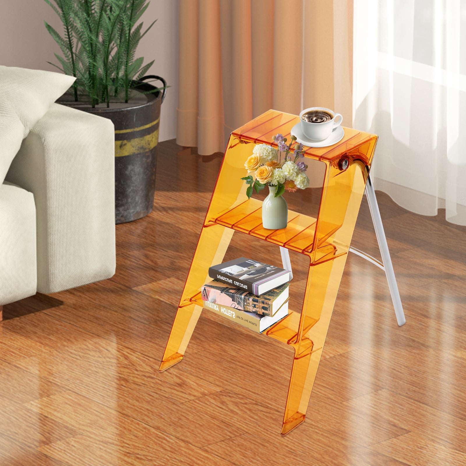 3 Step Modern Freestanding Ladder Folding Step Stool Orange 17.3*20.5 ...