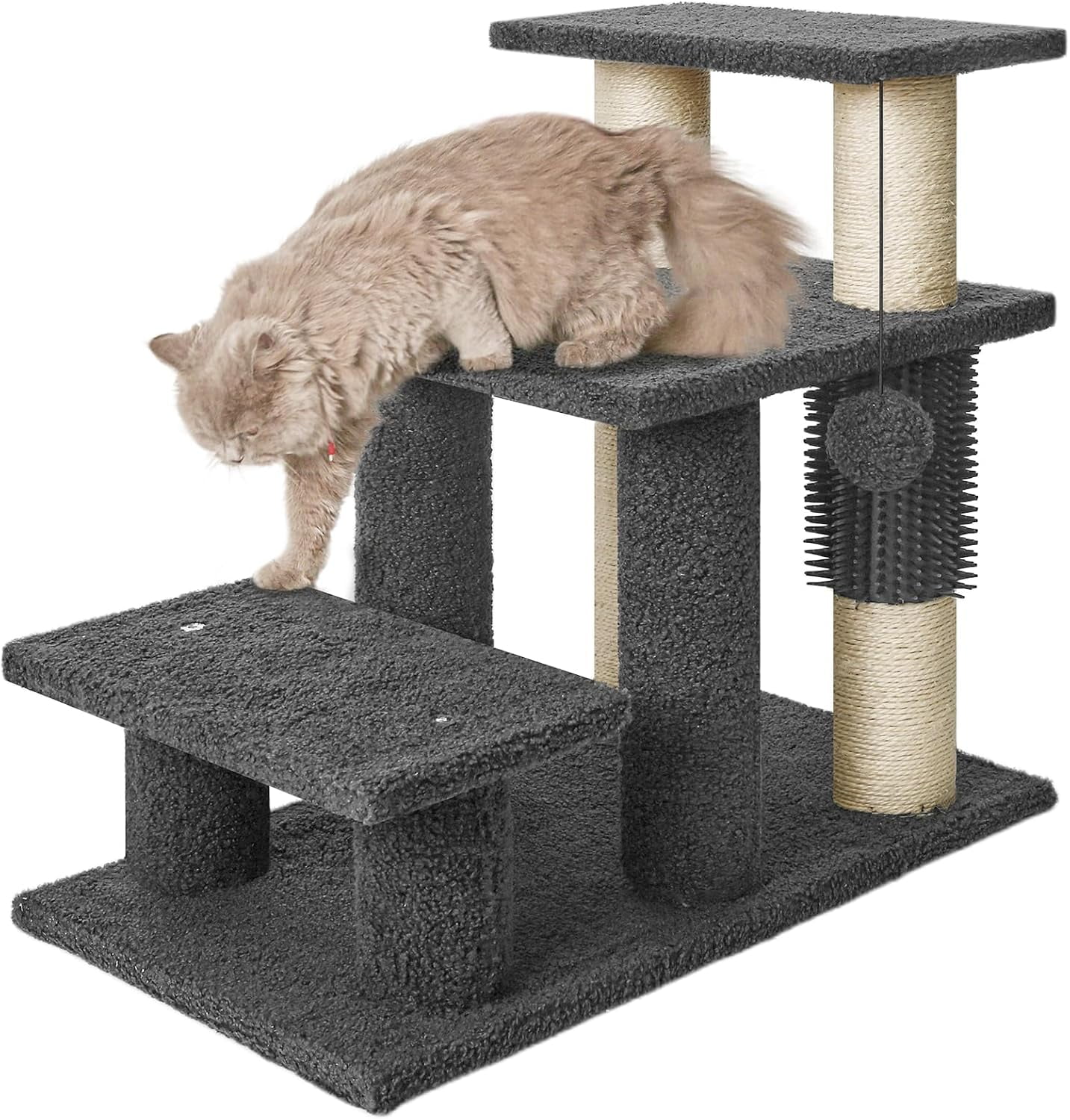 3-Step Pet Steps for Cats/Dogs, Cat Stairs with Sisal Scratching Post ...