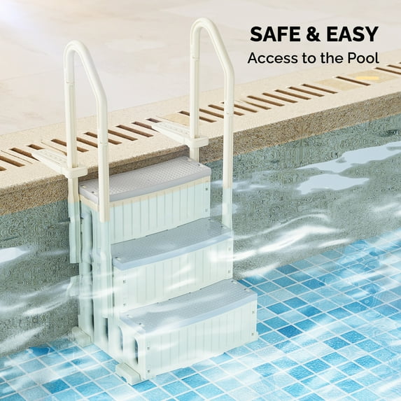 3-Step Pool Ladder, Heavy-Duty Safety Step Pool Stairs with Handrails ...