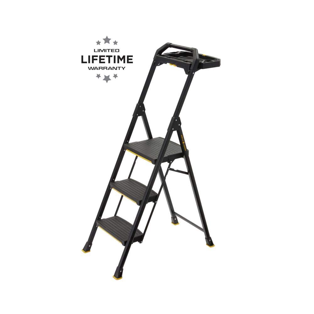 3-Step Pro-Grade Steel Step Stool Project Ladder, 300 lbs. Load ...
