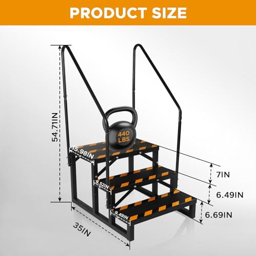 3 Step RV Stair with 2 Handrail Steel RV Step Hot Tub Outdoor Mobile ...