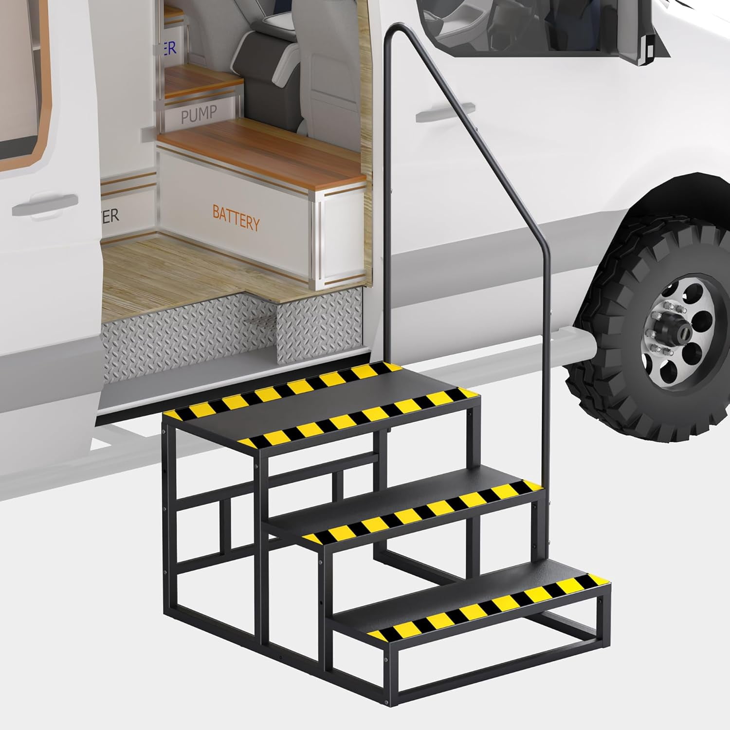 3 Step RV Stairs, Hot Tub Steps with Handrail, Anti-Slip Heavy Duty ...