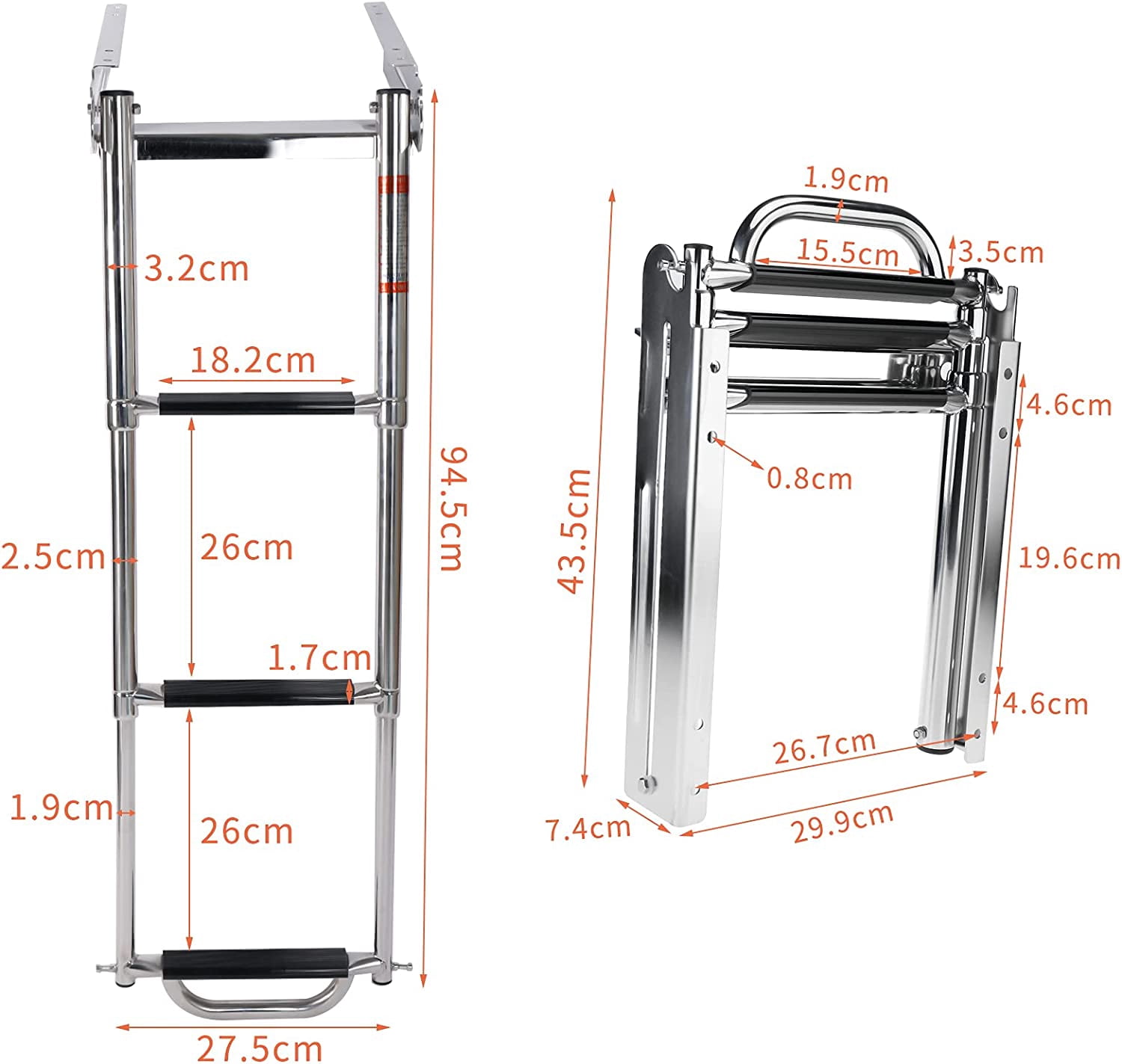 3 Step Stainless Steel Swim Platform Ladder with Spring Loaded Latch ...