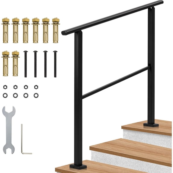 3 Step Stair Railing - Exterior Metal Handrail with Installation Kit ...